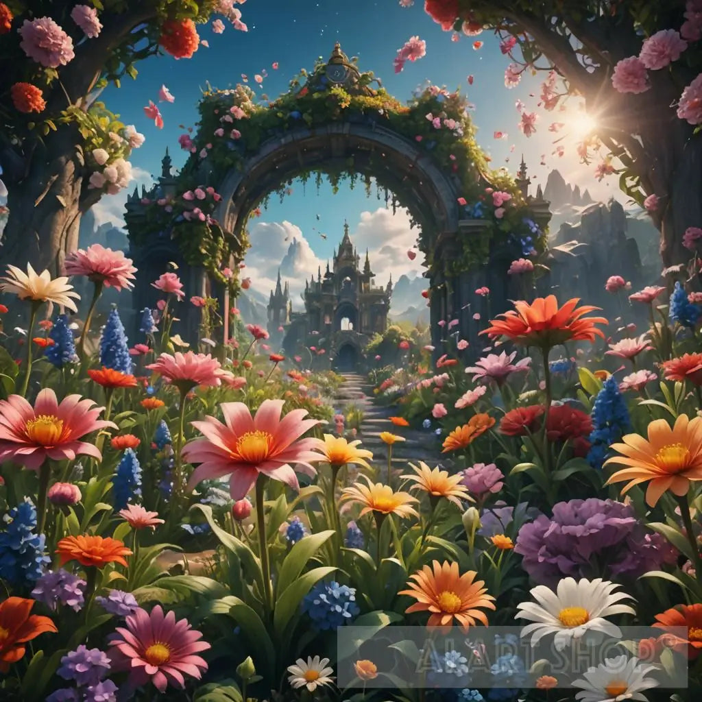 Immersive Floral AI Art of Heavenly Garden