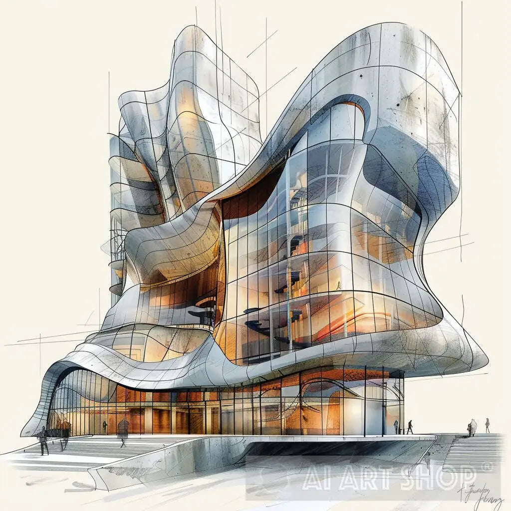 Fluid Dynamics: Cutting-Edge Modern Building with Flowing Glass Arc...