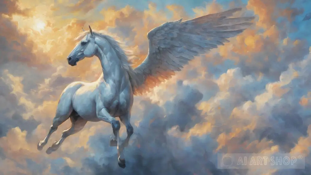 flying horse, horse art, Pegasus, oil on canvas, oil on canvas pain...