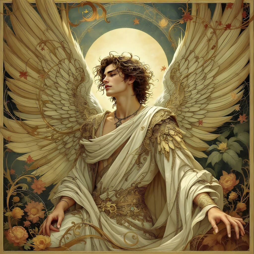 Celestial Grace – Ethereal Angel Portrait with Golden Wings and Aut...
