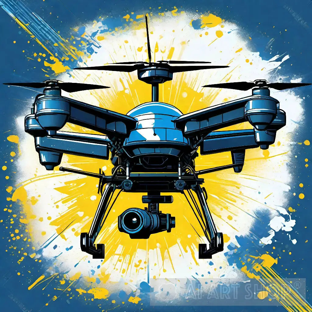FPV drone, yellow blue watercolor