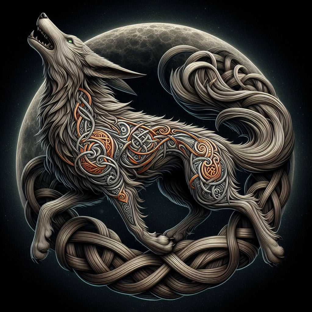Celtic Wolf Howling at Moon – Ornamental Animal Spirit in Fantasy Art