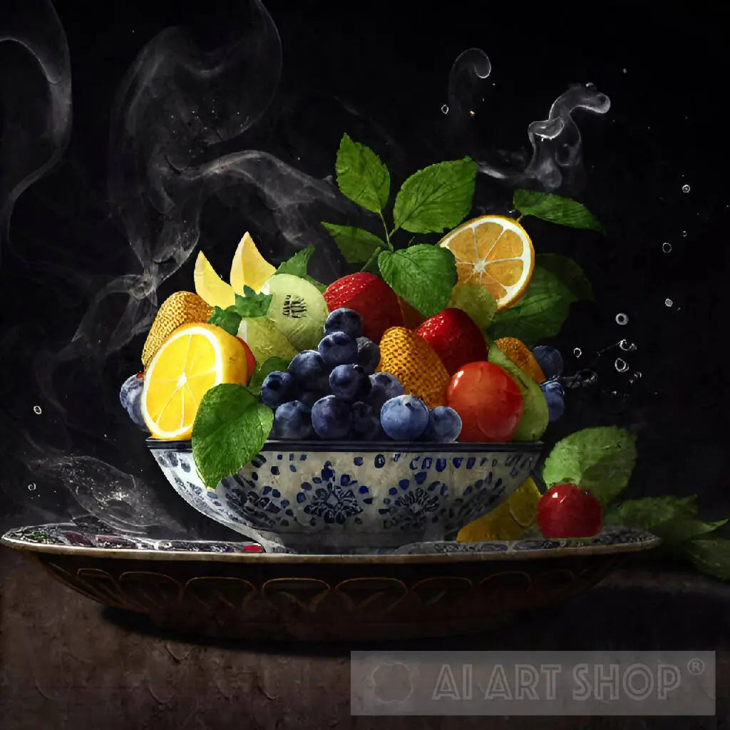 Watercolor still life ai painting for a dish of fresh fruits