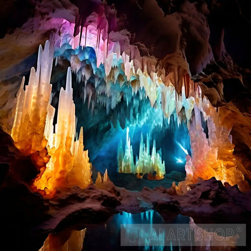 Frozen Splendor - A Captivating Artwork of Colorful Ice Formations
