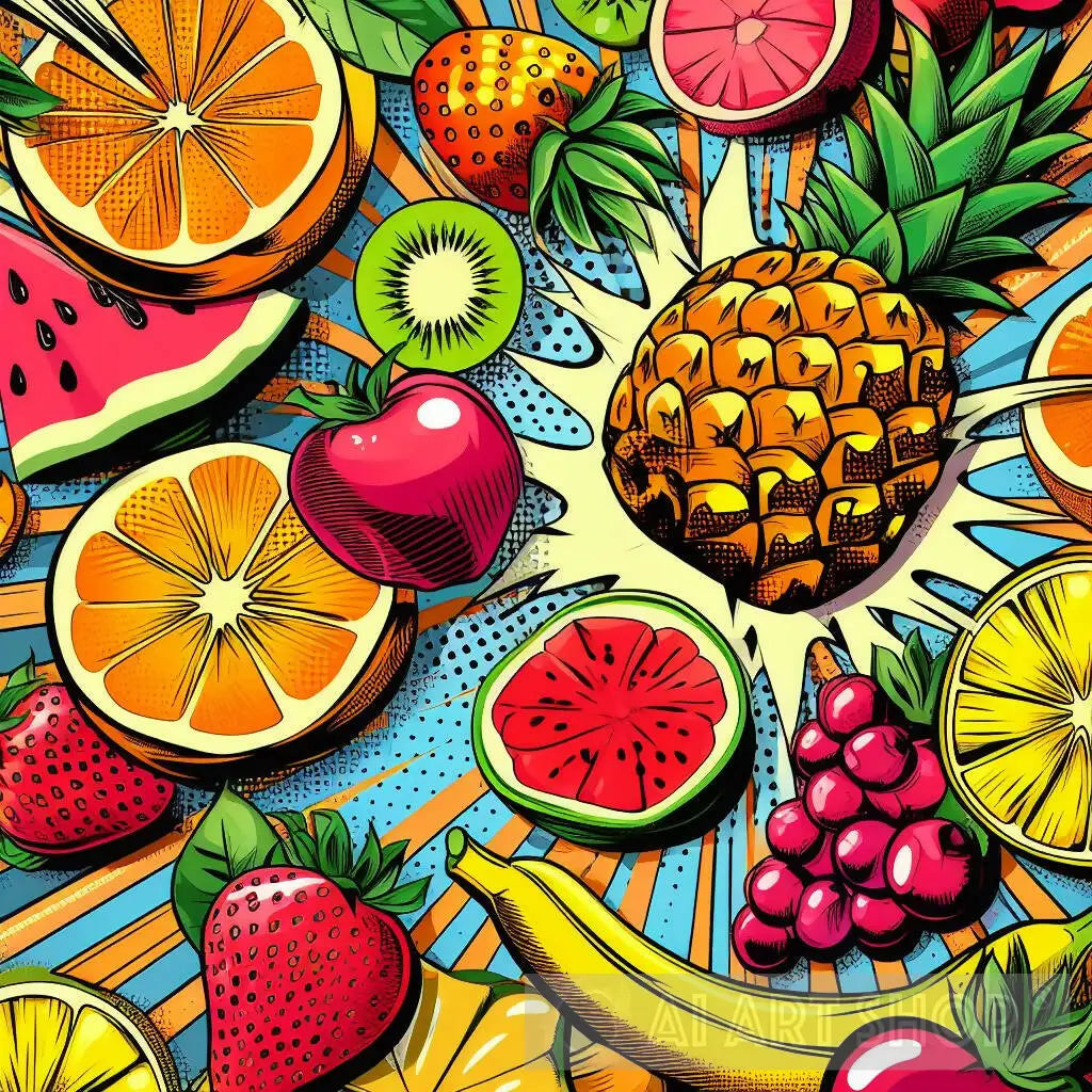 fruit pop art , tropical flowers , bright fruits and flowers
