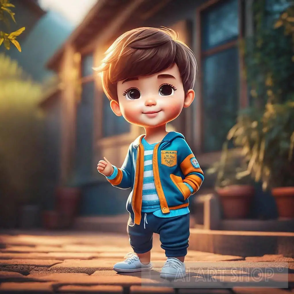 full body image of a cute little chibi boy realistic