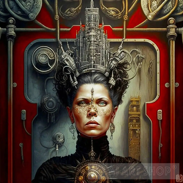Futuristic Cyberpunk Robot Mature Woman with Mechanical Implants, M...