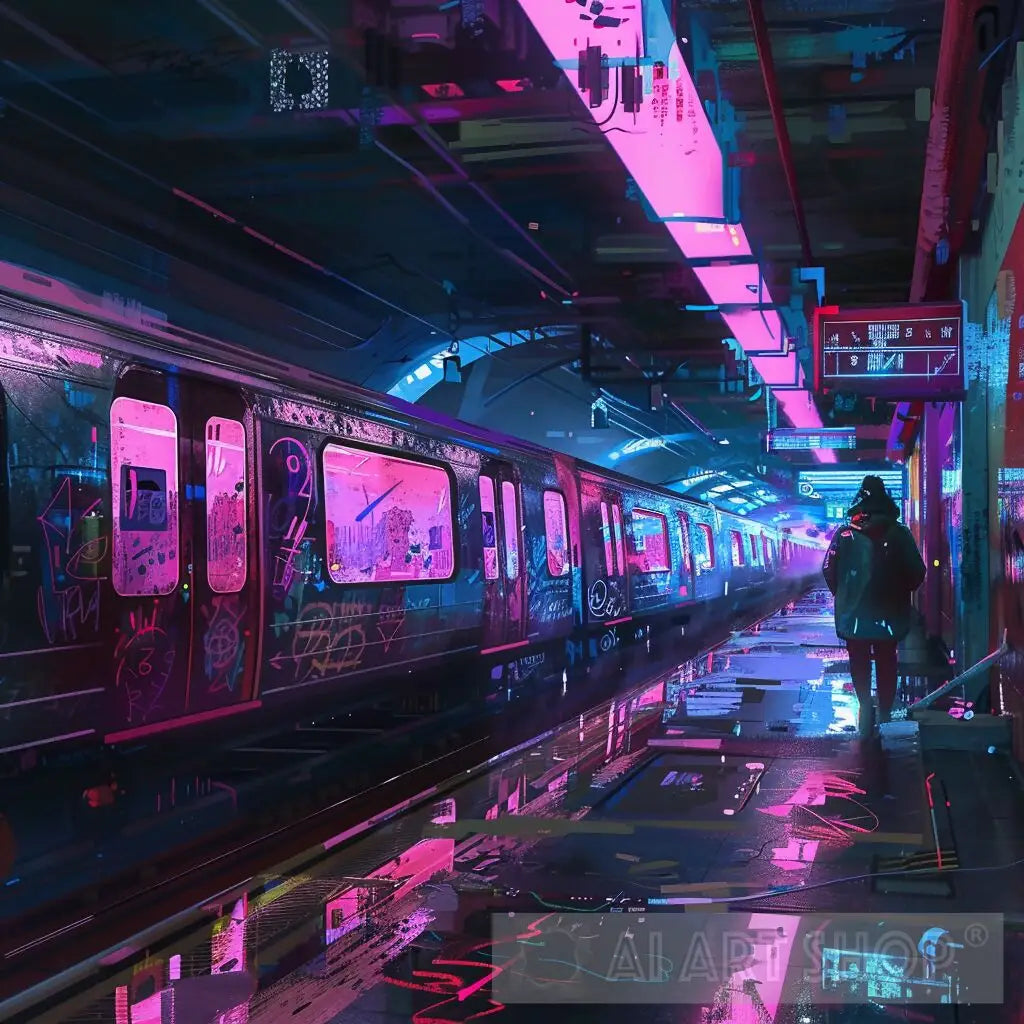 Futuristic Train Station - Cyberpunk Noir Art