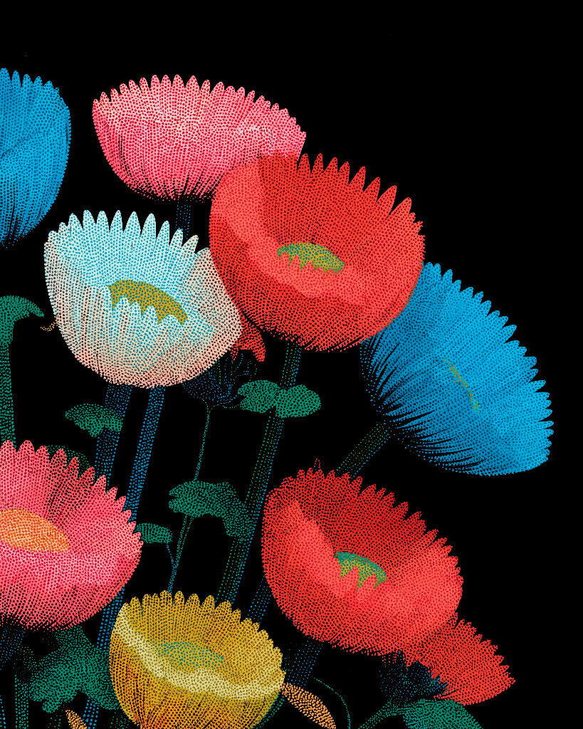 Pointillism Bloom – Digital Floral Still Life