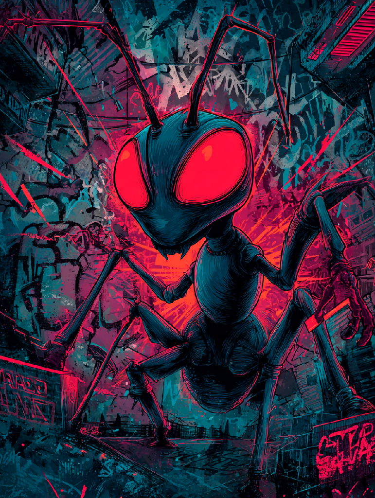 Urban Mutation I – Red-Eyed Sentinel in a Graffiti Apocalypse