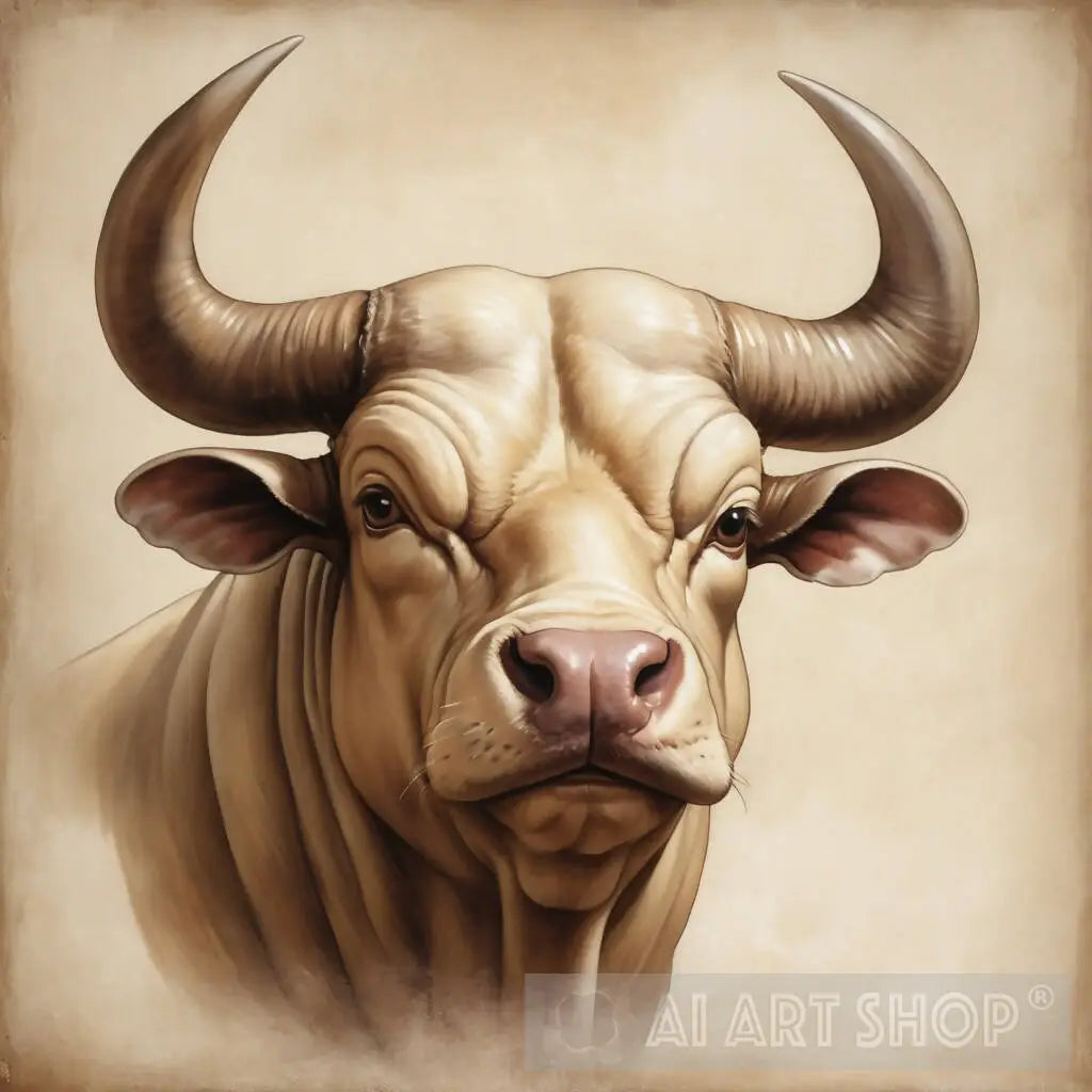 Gentle Power: Vintage Fresco Bull Portrait