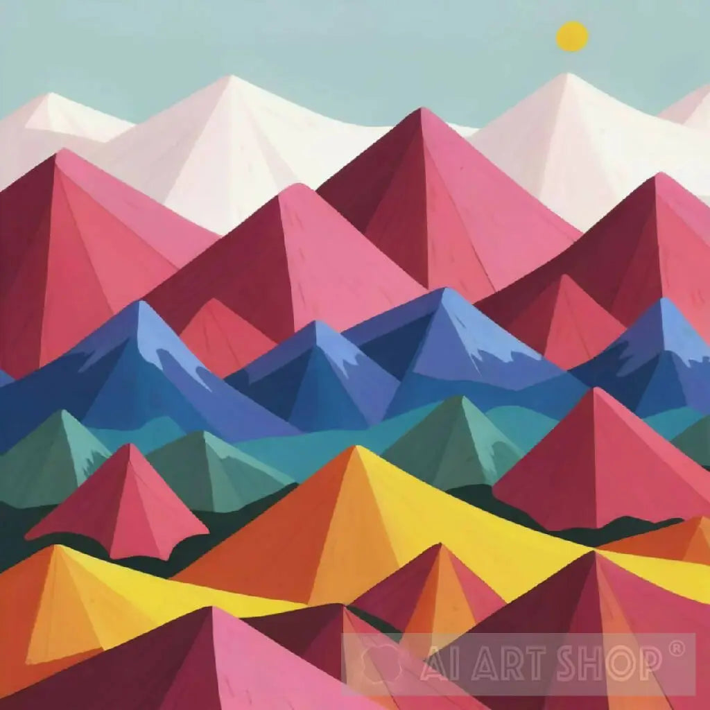 Geometric mountains nature abstract painting