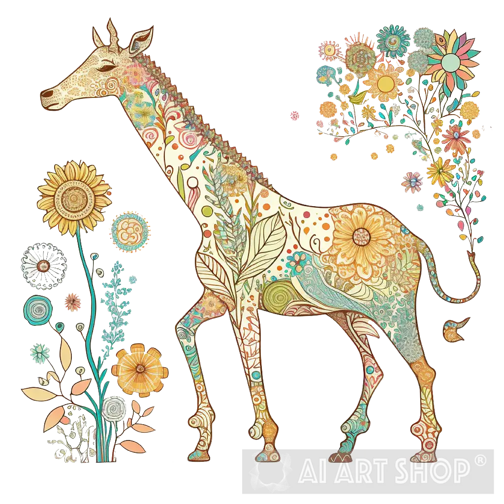 giraffe, flowers, animal, flower, cute, nature, animals, pattern, f...