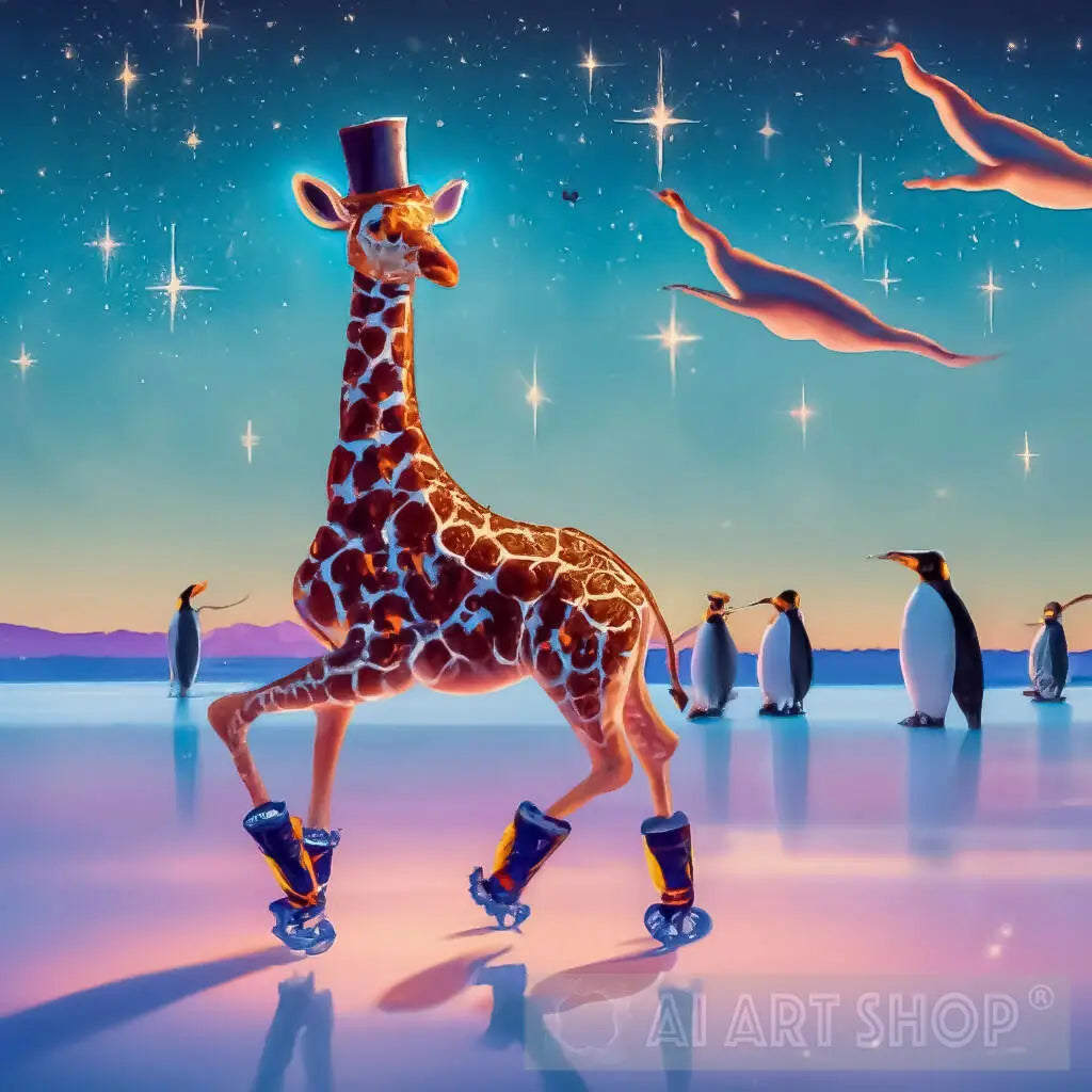Giraffe Gliding in a Neon Dreamscape
