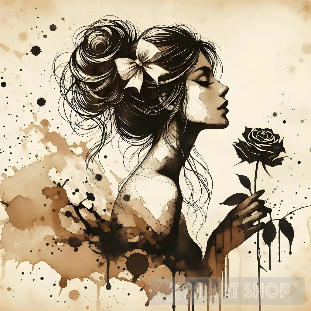 Girl with Rose Wall Art - Timeless Portrait of Grace and Beauty | E...