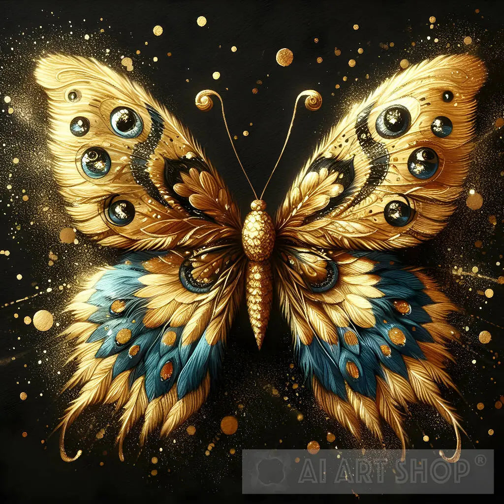 Gold Butterfly, Elegance in Art, Radiant Wings, Transformation Symb...