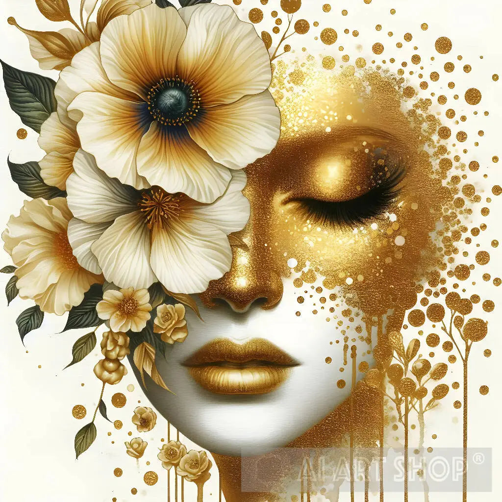 Gold Face Painting, Wall Art, Contemporary Art, Gold Accents, Abstr...