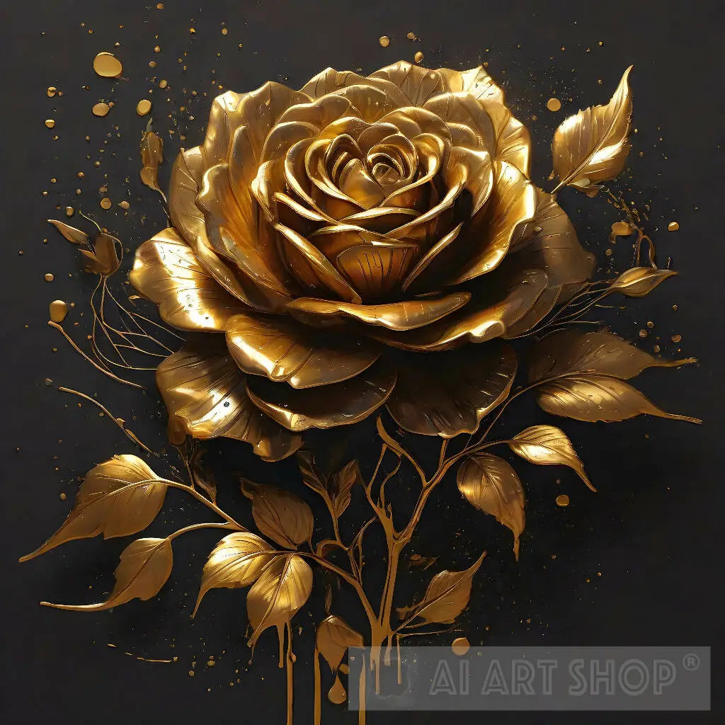 Gold Rose, Luxurious Art, Elegant Floral, Golden Bloom, Regal Rose,...