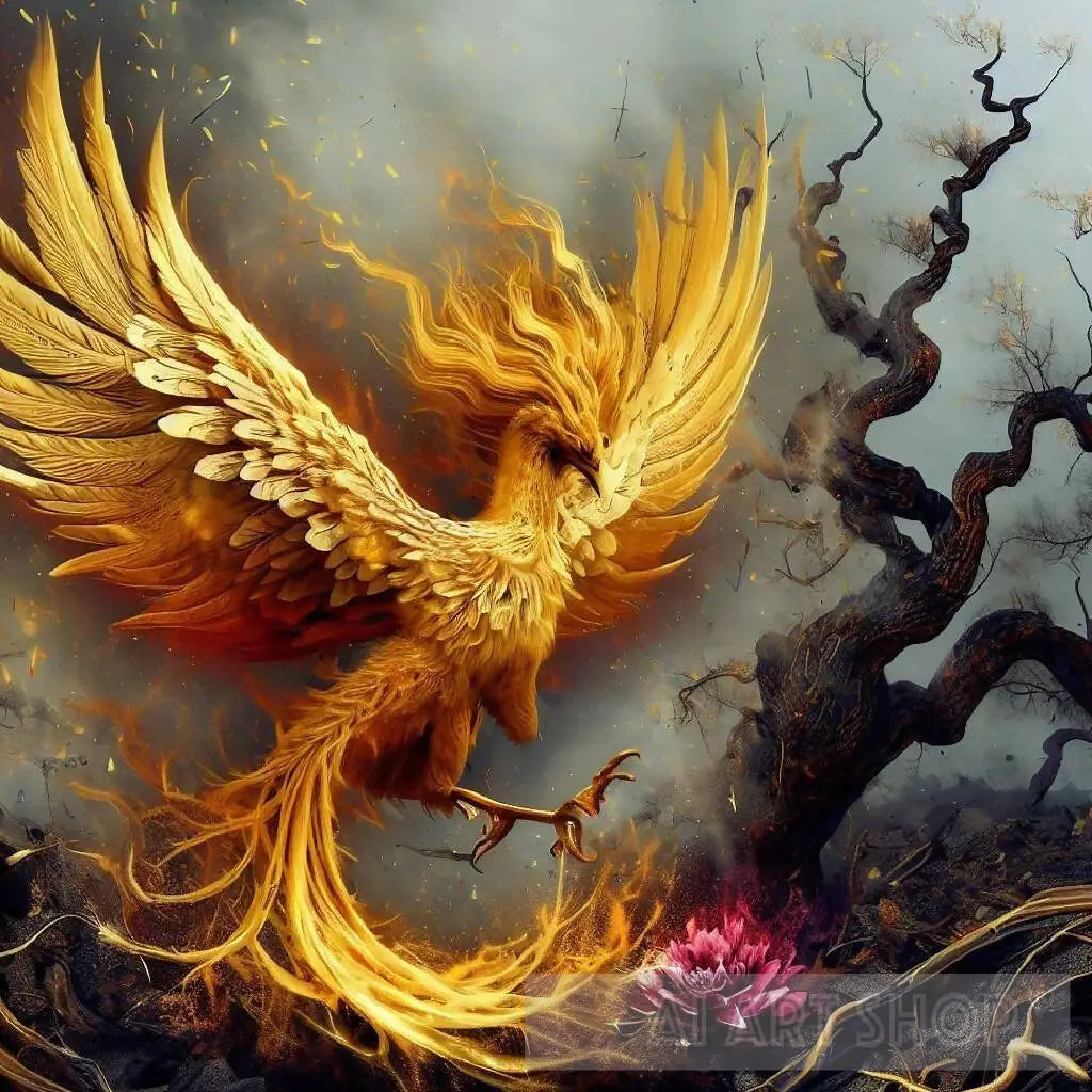 Golden Flare - Mythical Phoenix Art By AI Artz