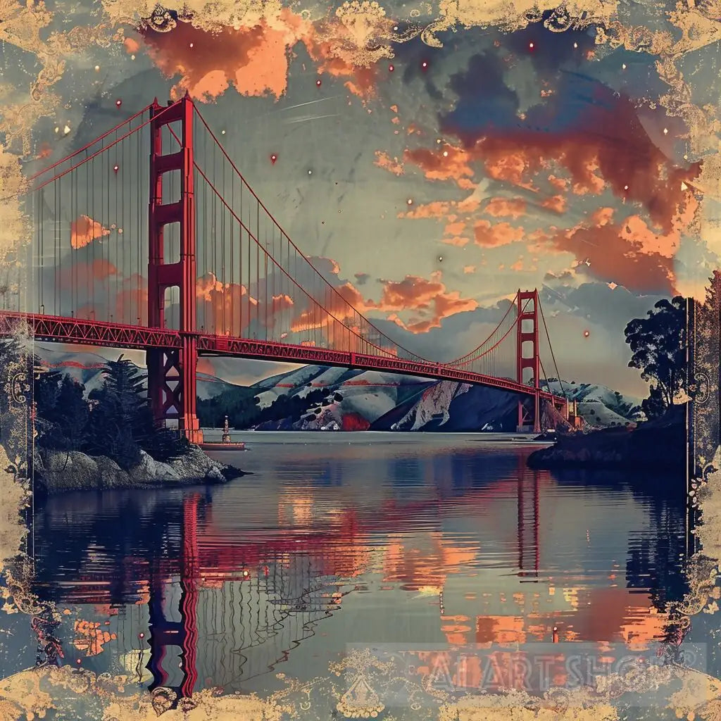 Golden Gate Splendor - Digital Collage Art
