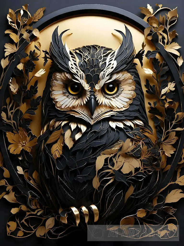 Golden owl portrait wall art