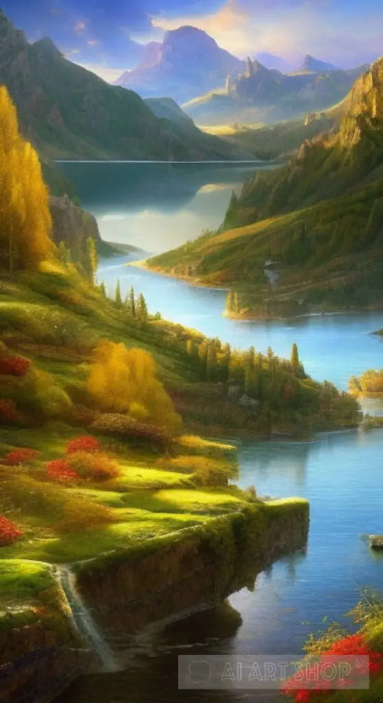 Golden Ratio Italian Landscape Painting with a Mesmerizing Lake View