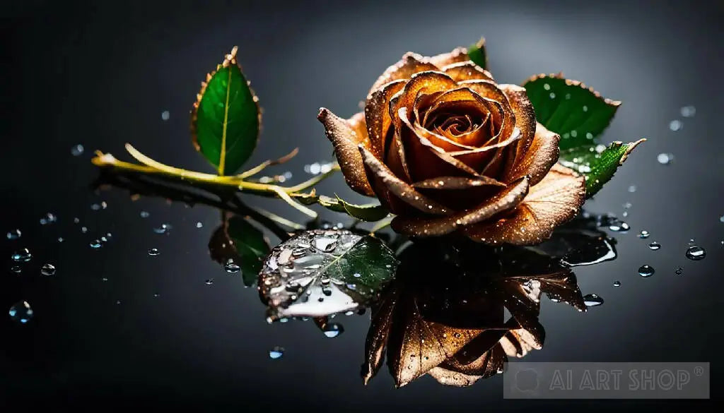 Golden Rose, gold, rose, flower, rain, drops, black,