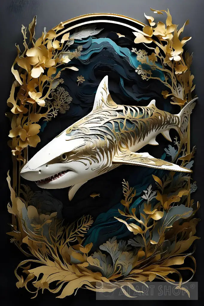 Golden Shark wall art