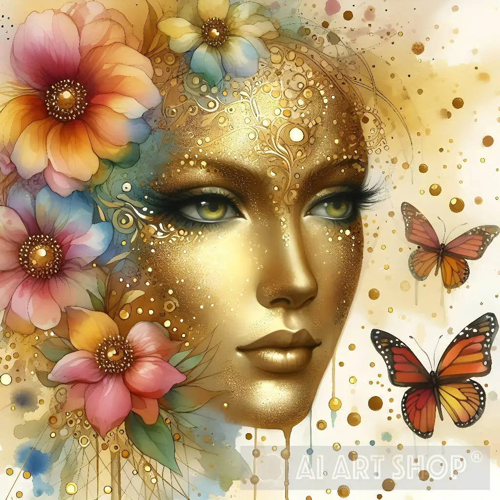 Golden Woman With Butterflies, Golden Woman, Butterflies, Symbolism...