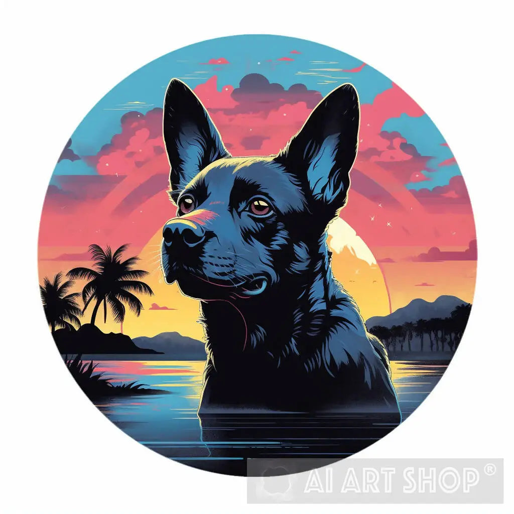 dog, sunset, tropical, paradise, good boy, good, boy, black, orange...