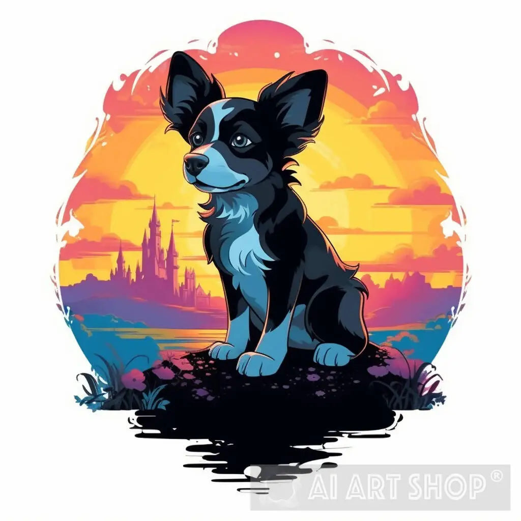 dog, sunset, tropical, paradise, good boy, good, boy, black, orange...
