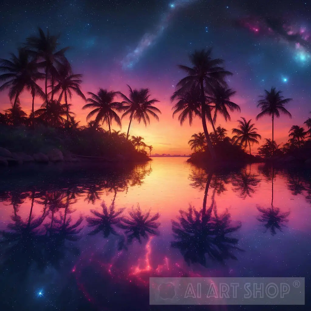 Gorgeous Sunset Over Water And Tropical Islands