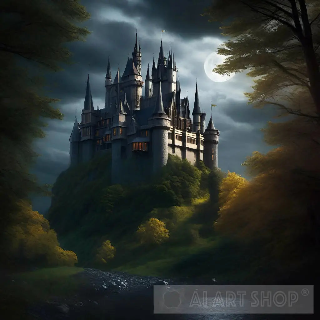 Gothic castle at night