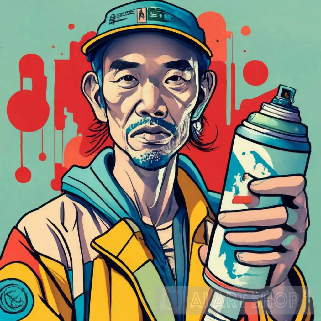 Graffiti Writer Holding Spray can Anime style