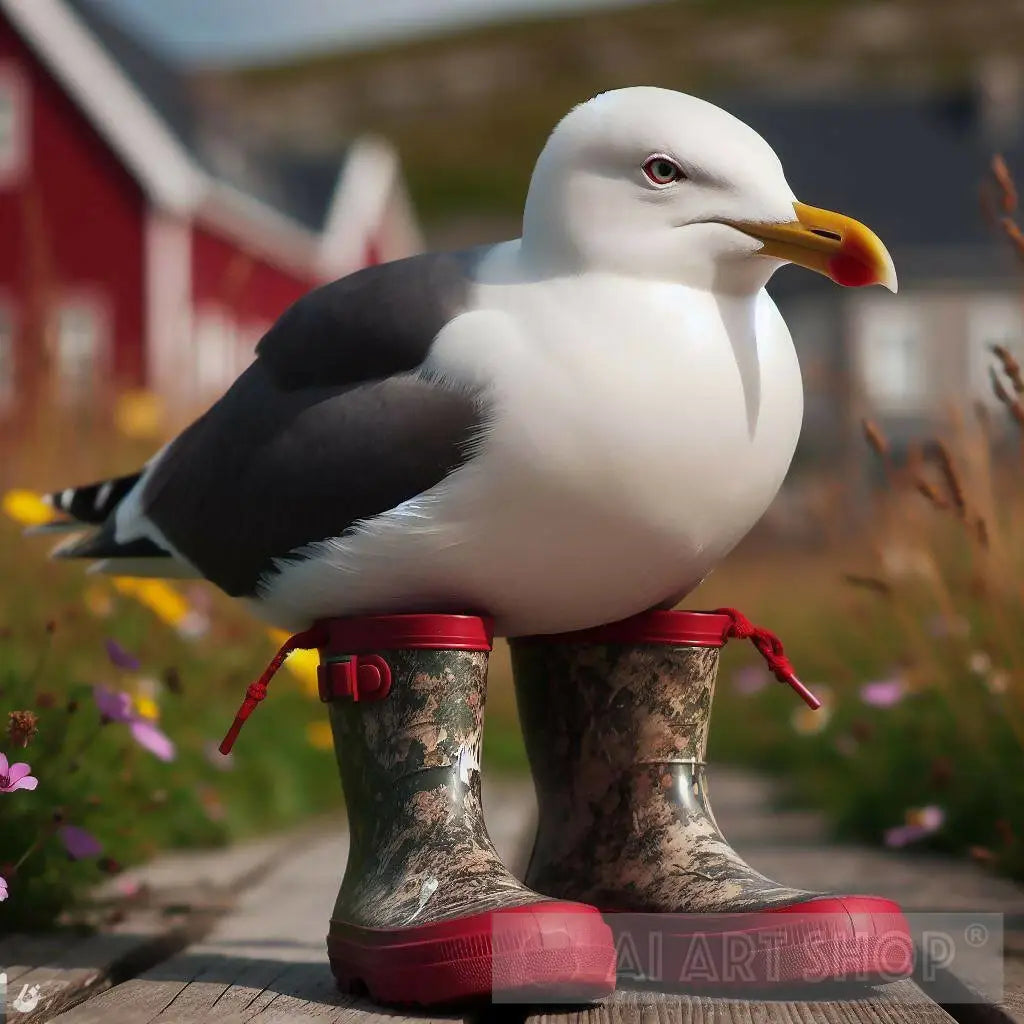 Great Black Backed Gull Wearing Camo Rain Boots