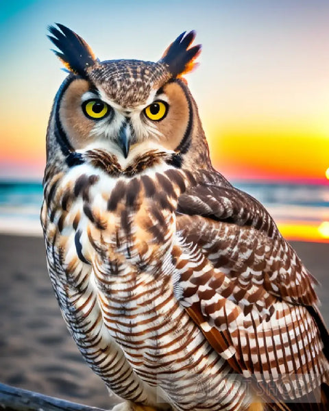 Owl, bird, avian, nature, animal, wild, sunset, ocean, colorful, be...