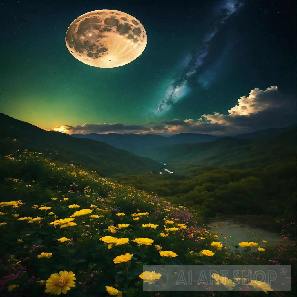 Green nature and the full moon