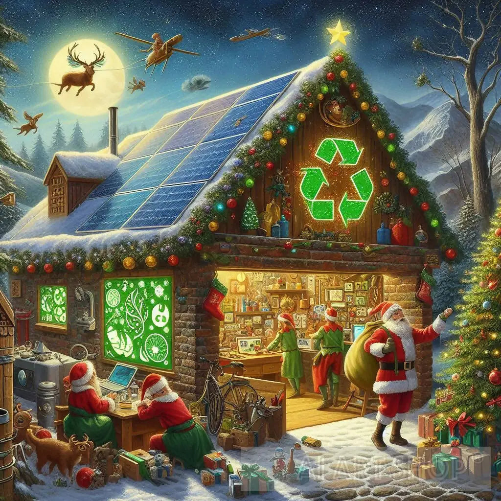 Green Noel: Sustainable Santa's Workshop Realistic Canvas Painting