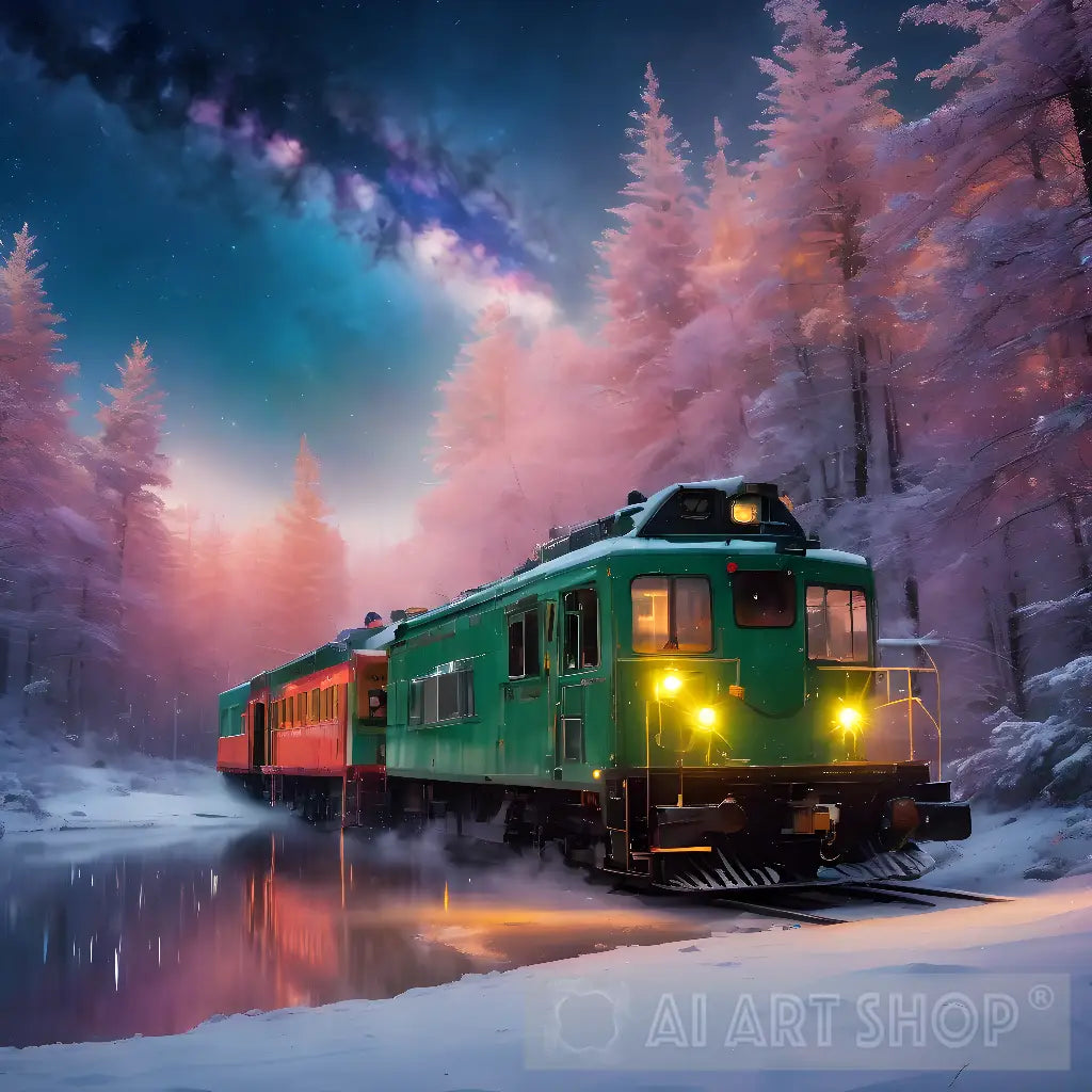 train, green train, winter, forest, pine forest, snow, beautiful, c...