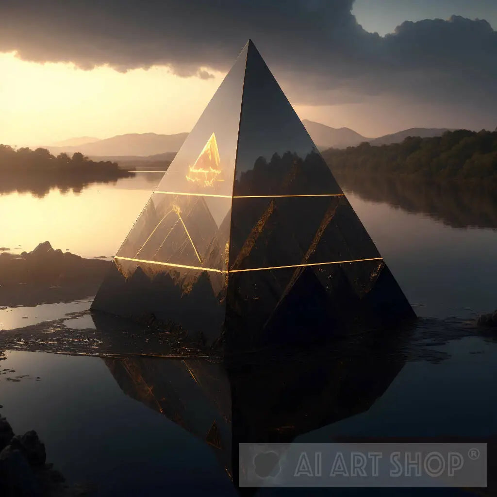 Ground Level View Of A Single Obsidian Pyramid