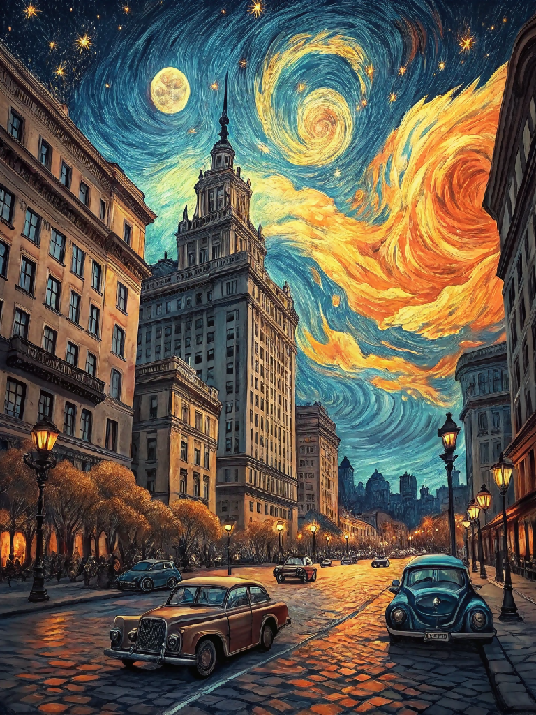 A Dynamic Painting Of A Night Scene In An Urban Starry Night City Art