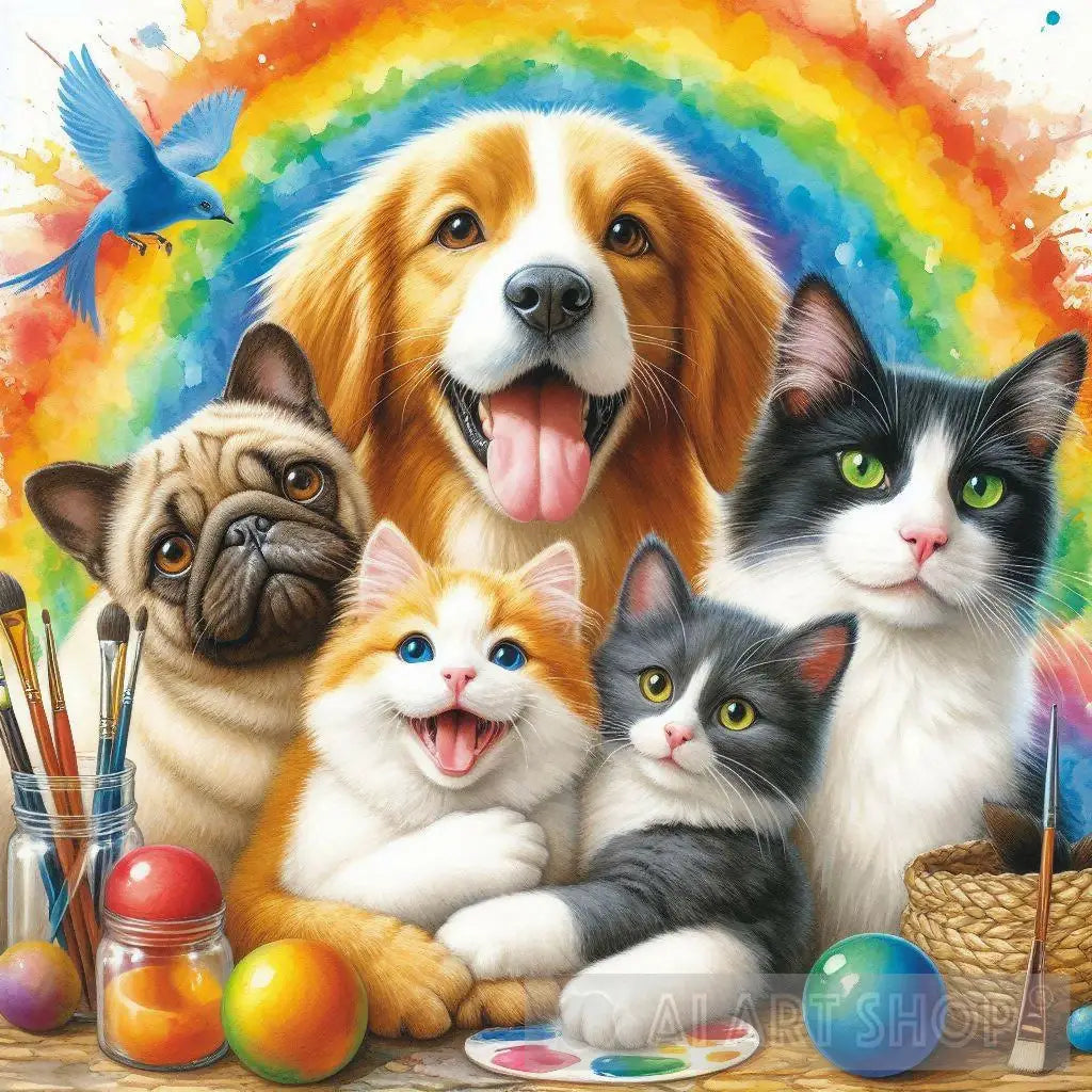 Pet, dog, cat, happy
