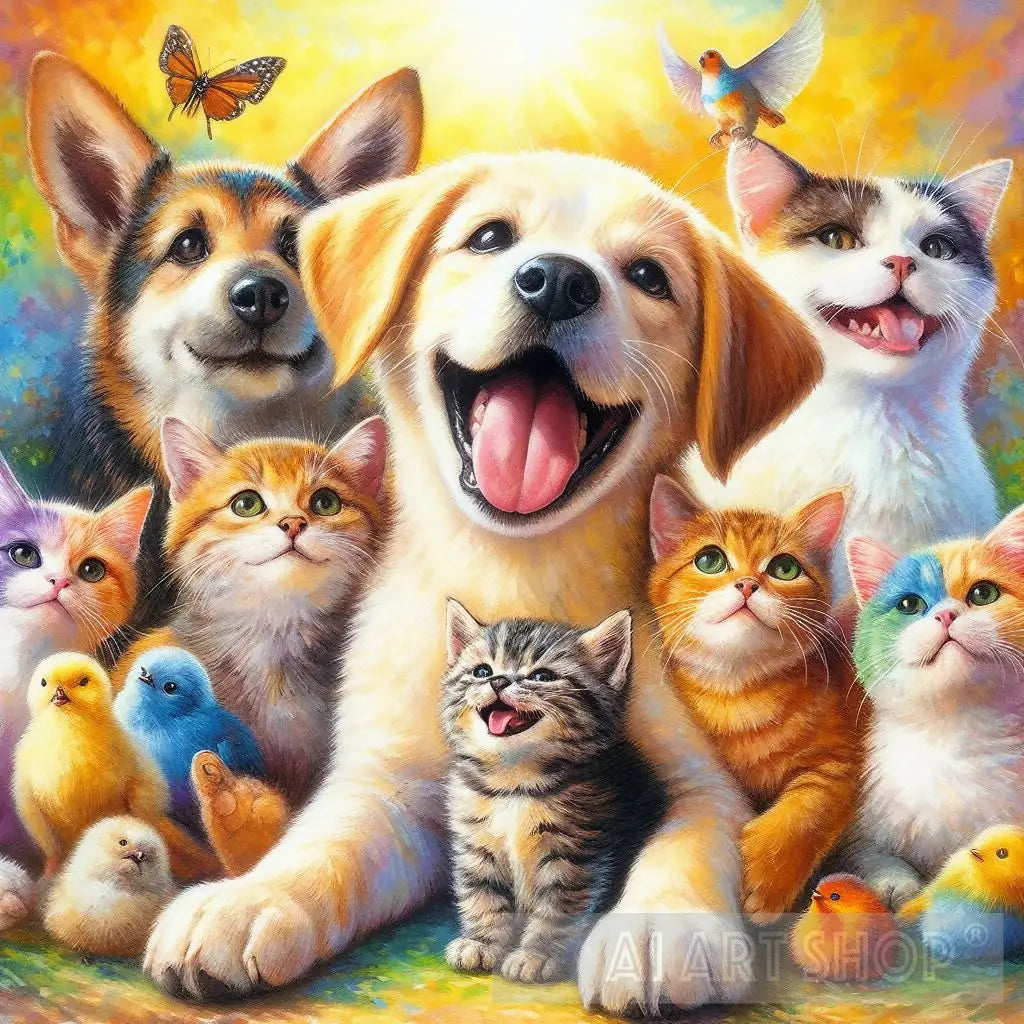 Pet, dog, cat, happy