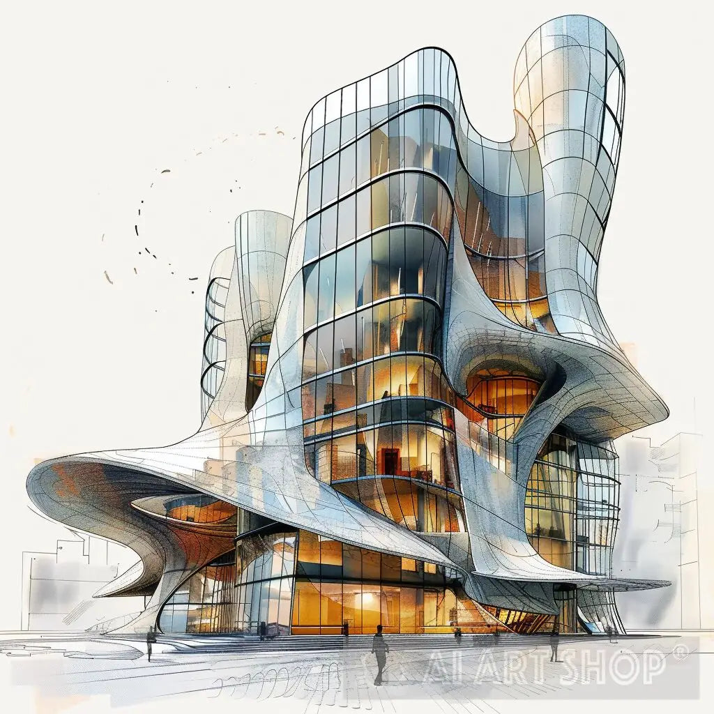 Contemporary Architectural Wonder: Fluid Building with Wave-Like Gl...