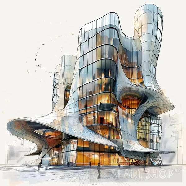 Contemporary Architectural Wonder: Fluid Building with Wave-Like Gl...