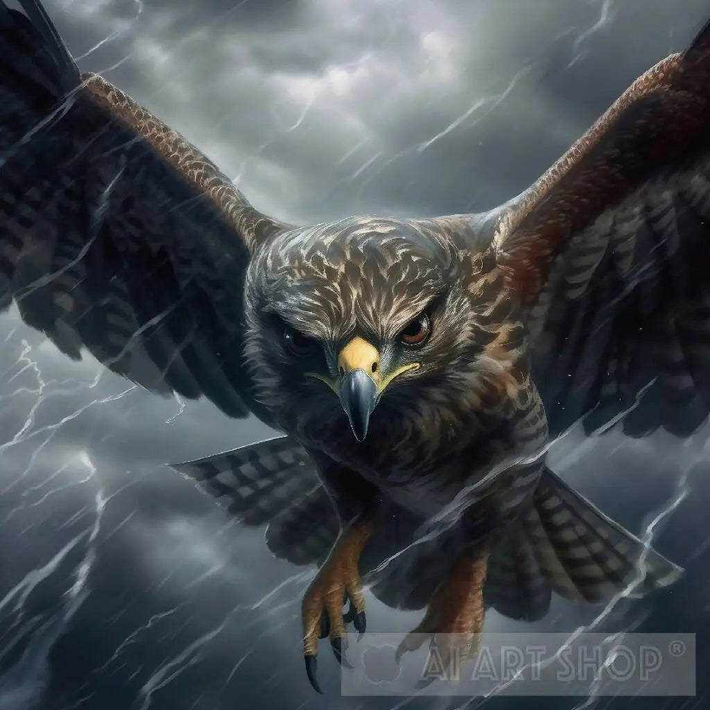 Hawk soaring through tough weather