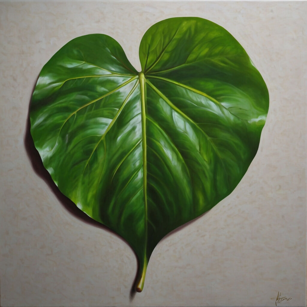 Realistic Painting of a Green Leaf