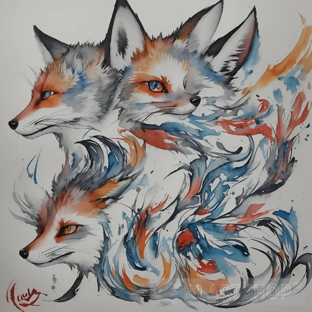 high quality, logo style, Watercolor, powerful colorful fox face lo...