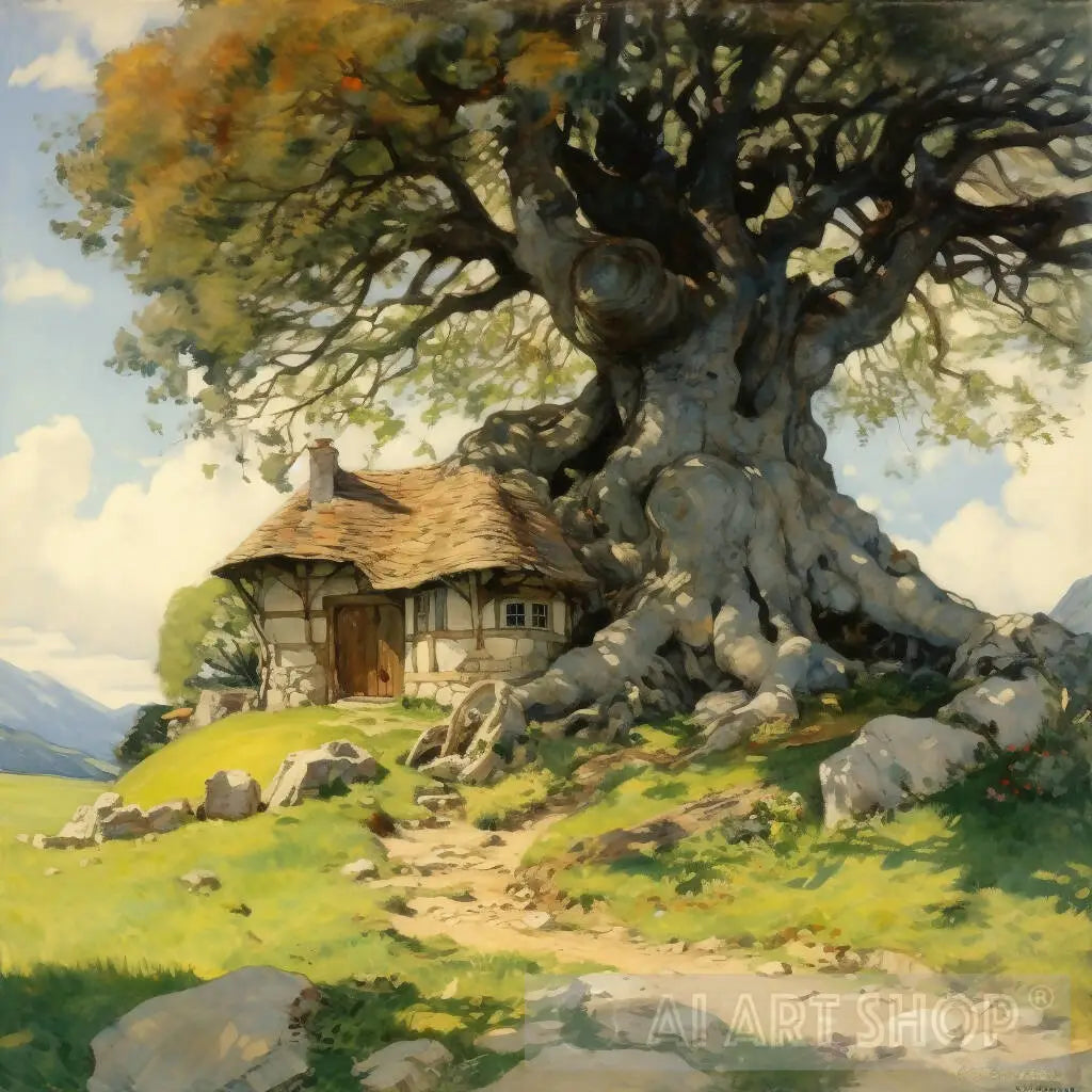 tree, house, tolkien, painting