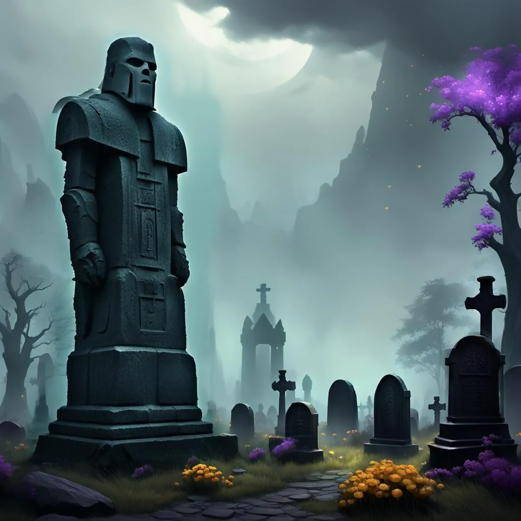 Statue, dark, fantasy, eerie, somber